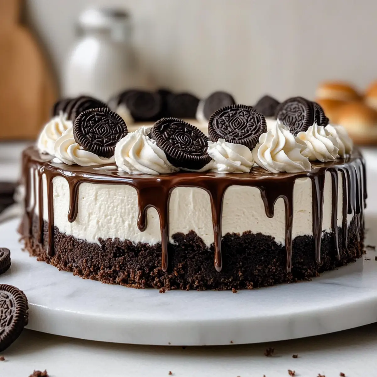Irresistible No-Bake Oreo Cheesecake with Dark Chocolate Ganache